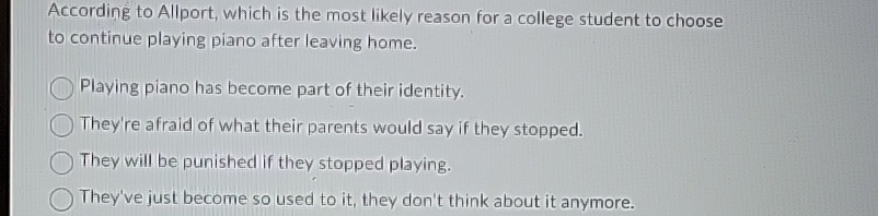 Solved According to Allport, which is the most likely reason | Chegg.com