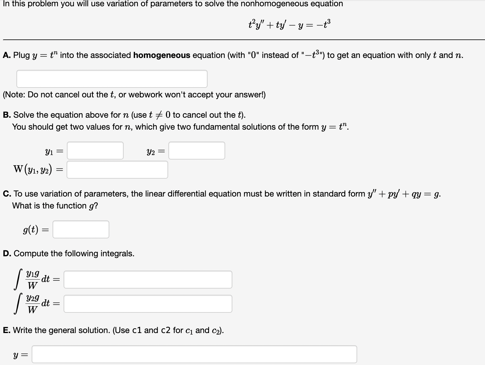 In this problem you will use variation of parameters | Chegg.com