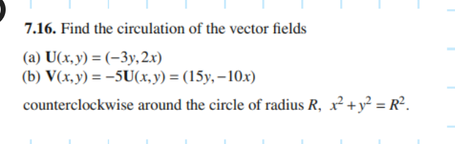 Solved 7.16. Find the circulation of the vector fields (a) | Chegg.com