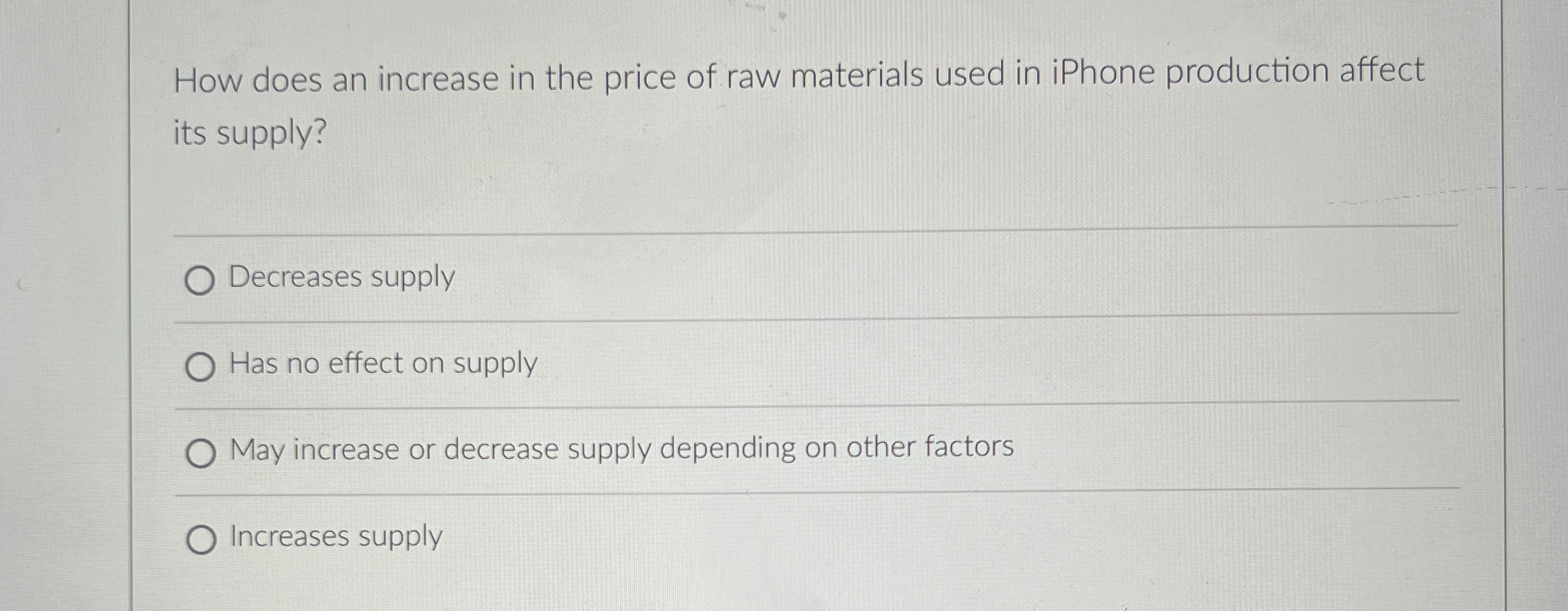 Solved How does an increase in the price of raw materials | Chegg.com