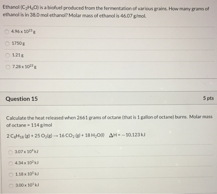 Solved Ethanol (C2H60) is a biofuel produced from the | Chegg.com