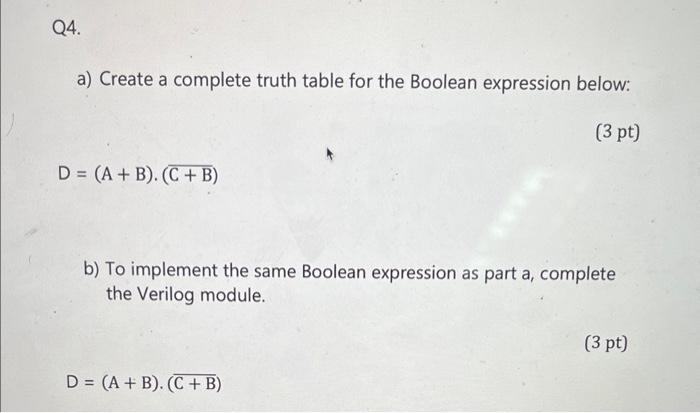 Solved a) Create a complete truth table for the Boolean | Chegg.com