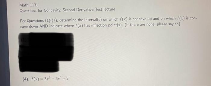 Solved Math 1131 Questions for Concavity, Second Derivative | Chegg.com