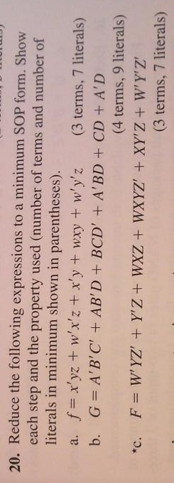 Solved Reduce the following expressions to a minimum SOP | Chegg.com