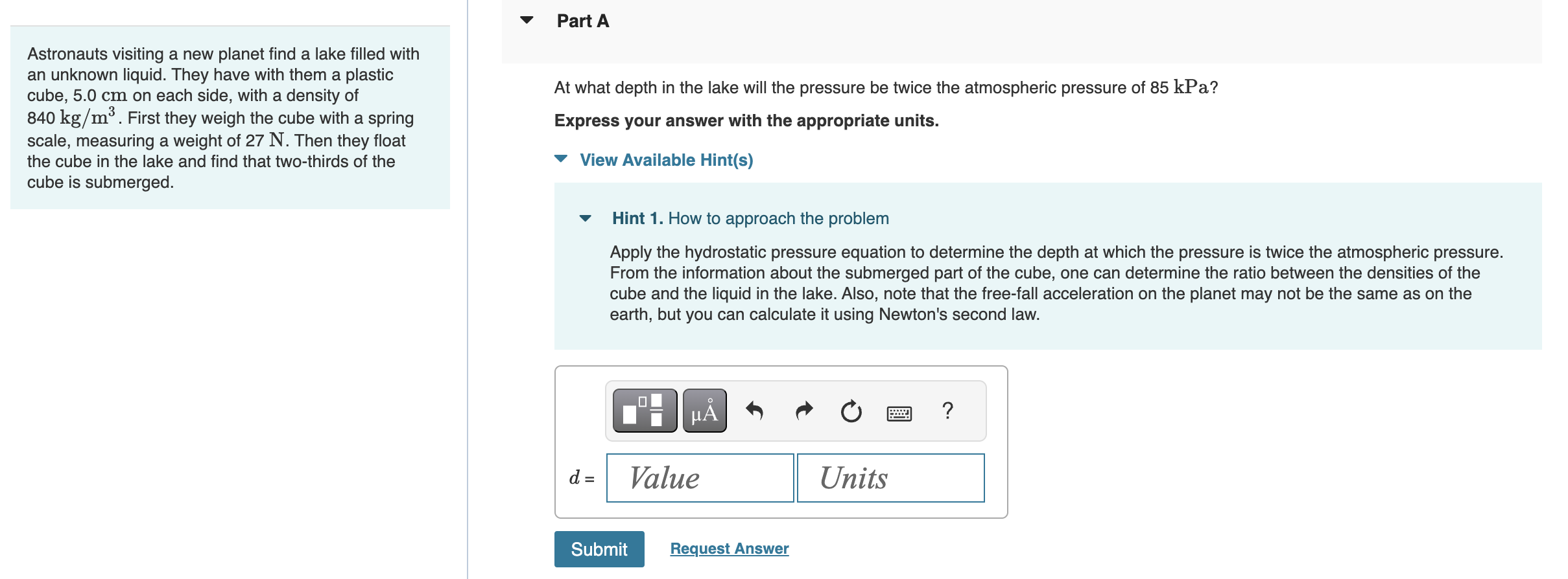 Solved Astronauts visiting a new planet find a lake filled | Chegg.com