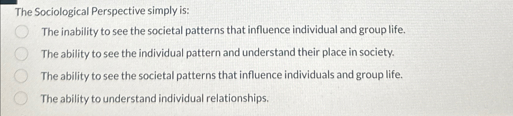 Solved The Sociological Perspective simply is:The inability | Chegg.com
