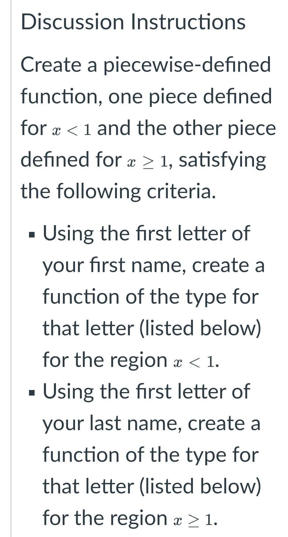 Solved Create a piecewise-defined function, one piece | Chegg.com