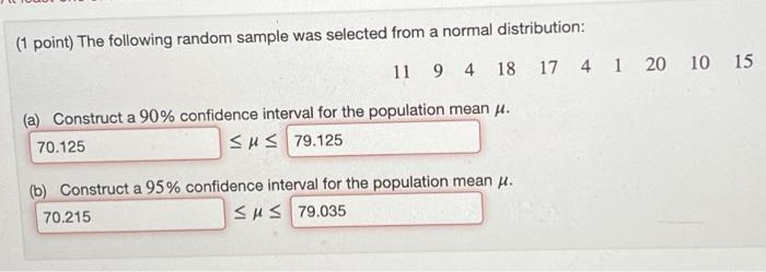 Solved (1 point) The following random sample was selected | Chegg.com