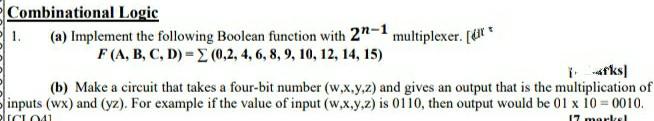 Solved Combinational Logic 1. (a) Implement the following | Chegg.com