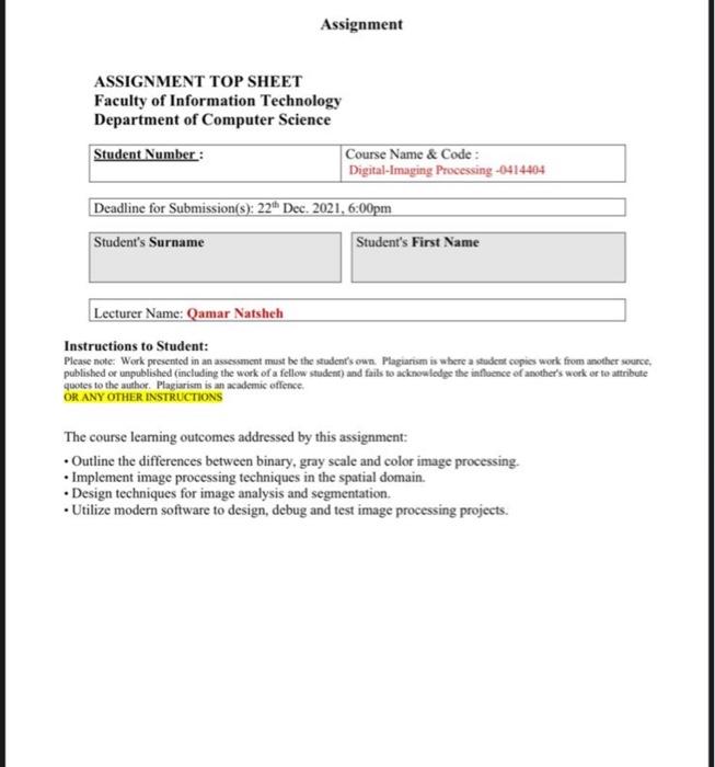 Assignment ASSIGNMENT TOP SHEET Faculty of | Chegg.com