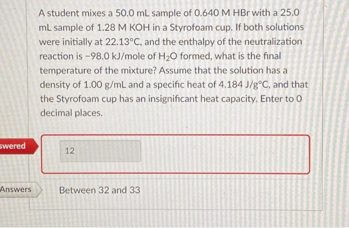 Solved A student mixes a 50.0 mL sample of 0.640MHBr with a | Chegg.com
