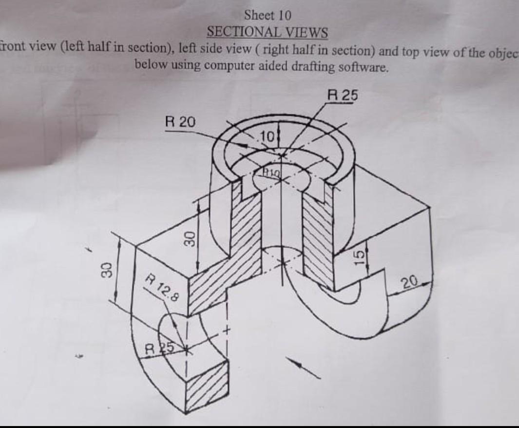 Solved Sheet 10 SECTIONAL VIEWS ront view (left half in | Chegg.com