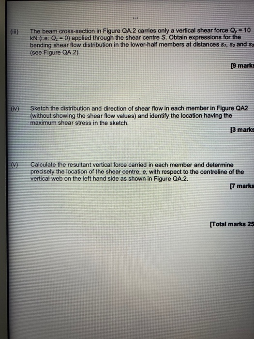 QA2 The general expression for the bending shear flow | Chegg.com