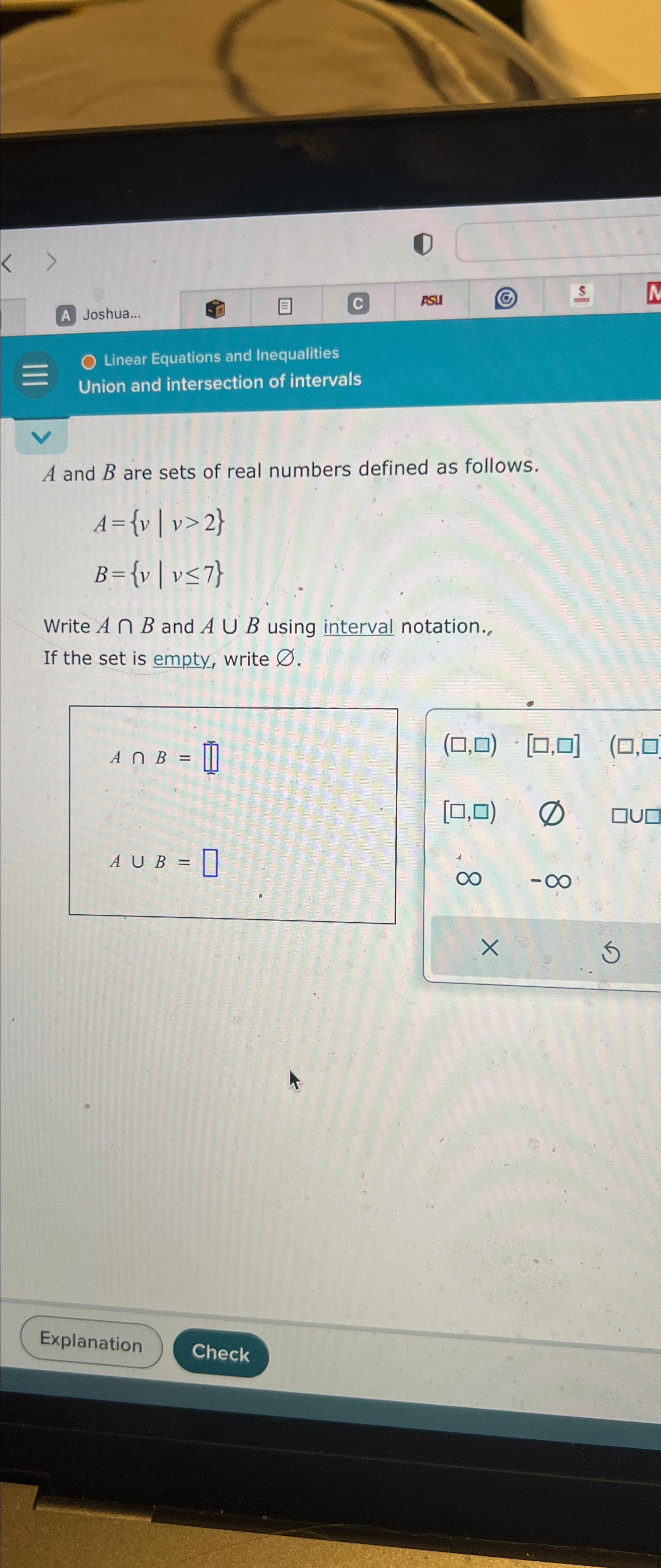 Solved A Joshua...Linear Equations and InequalitiesUnion and | Chegg.com