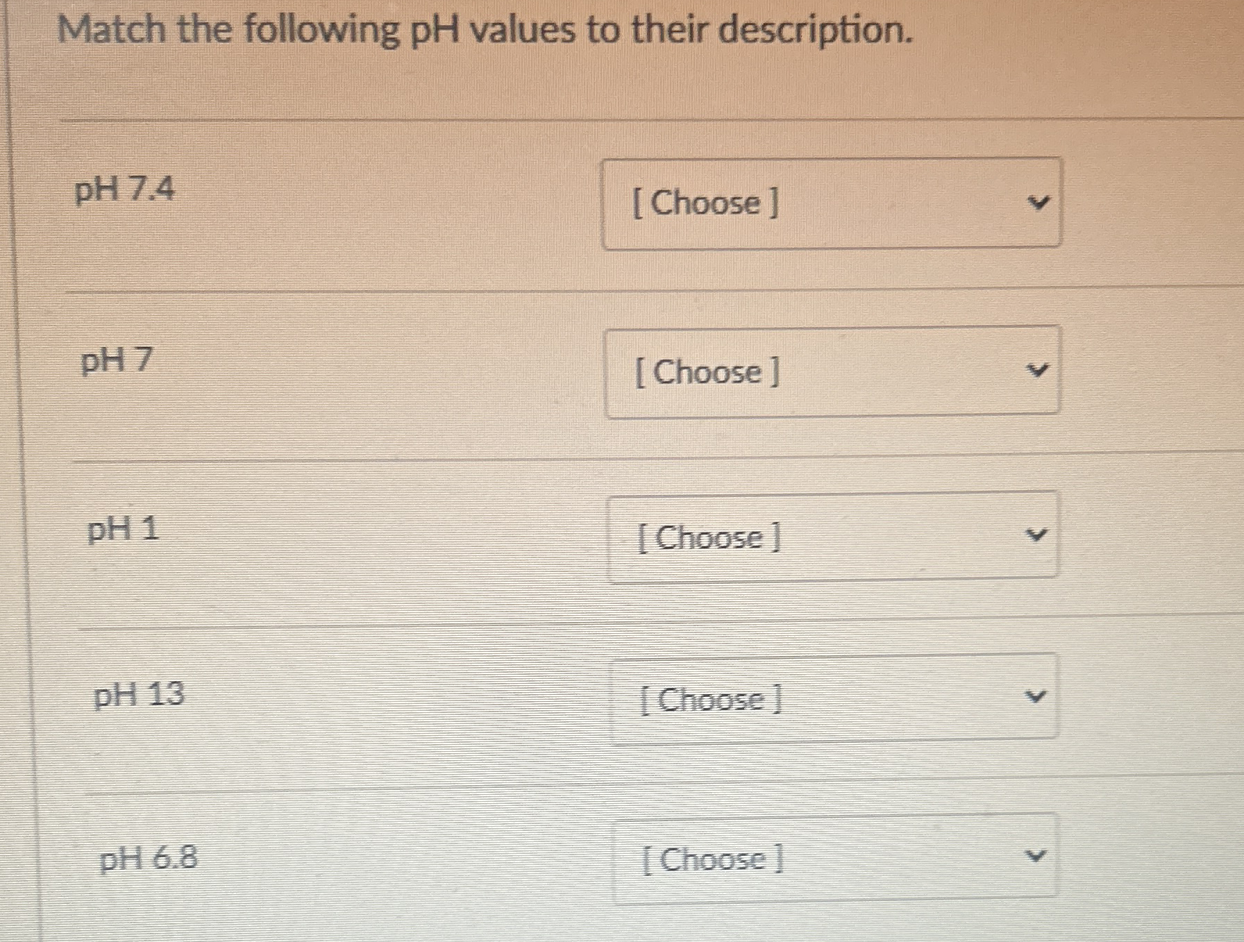 Match the following pH values to their description.pH | Chegg.com