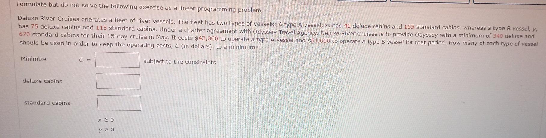 Solved Formulate but do not solve the following exercise as | Chegg.com