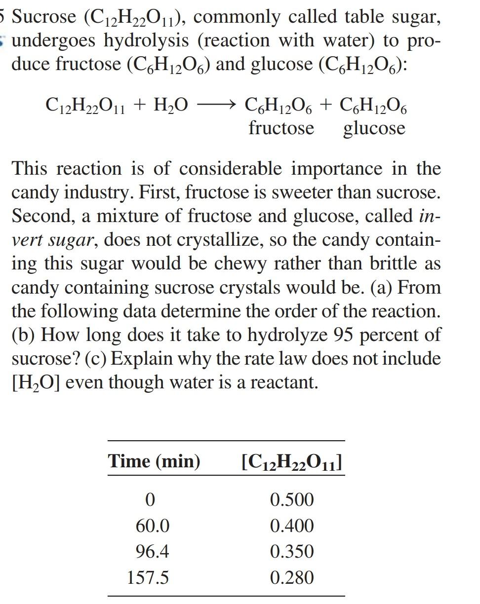 Solved Sucrose (C12H22O11), commonly called table sugar, | Chegg.com