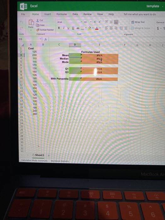 Solved excel Activity 1 . Measures of Location (Structured) | Chegg.com
