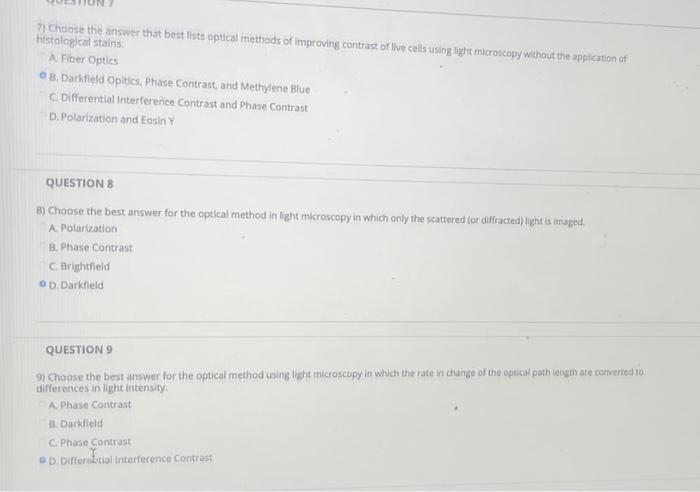 Solved 7) Choose the answer that best lists optical methods | Chegg.com