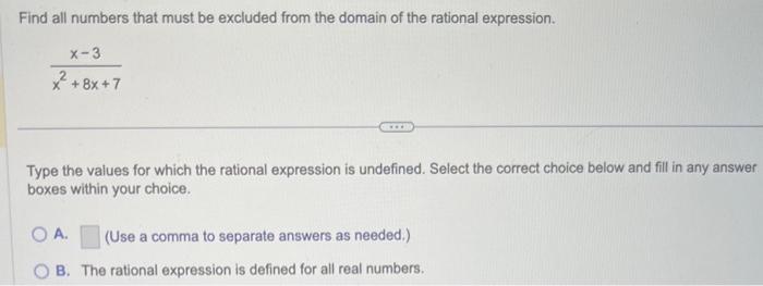 Solved Find all numbers that must be excluded from the | Chegg.com