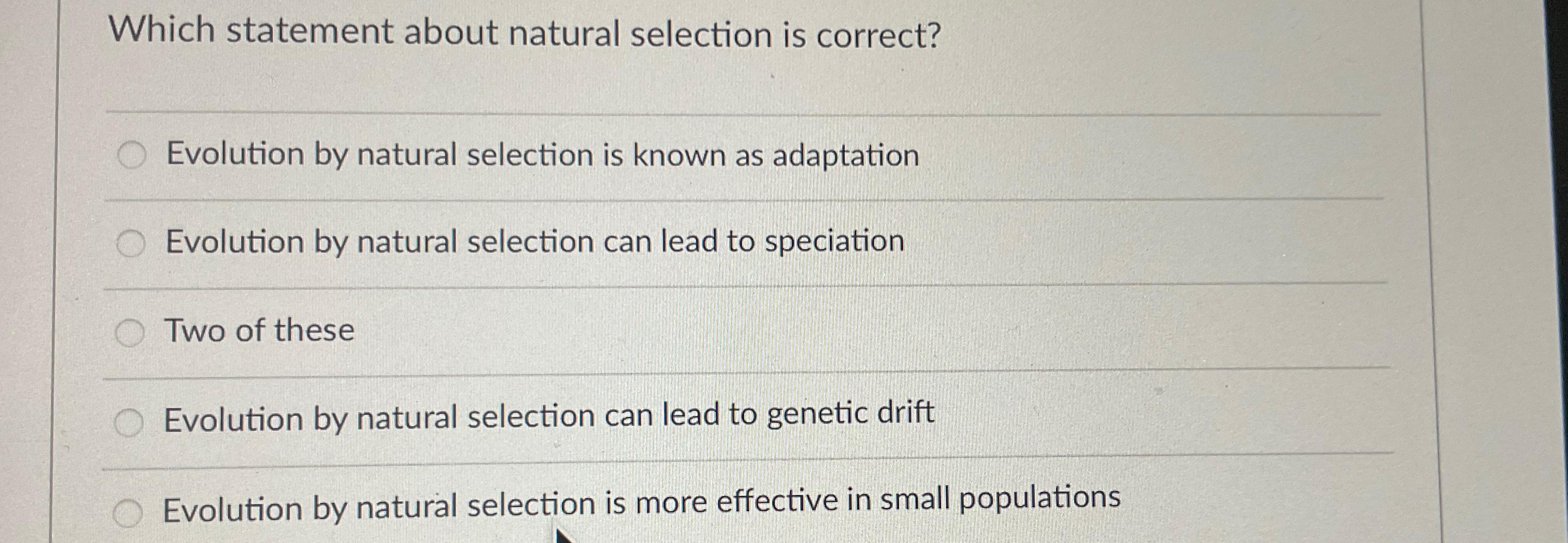 Solved Which statement about natural selection is | Chegg.com