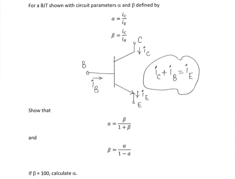 Solved For a BJT shown with circuit parameters α ﻿and β | Chegg.com