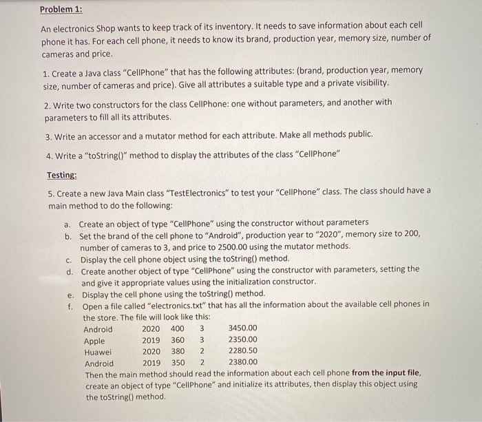 Solved Problem 1: An electronics Shop wants to keep track of | Chegg.com