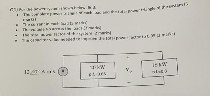 Solved - The complete power triangle of each load and the | Chegg.com