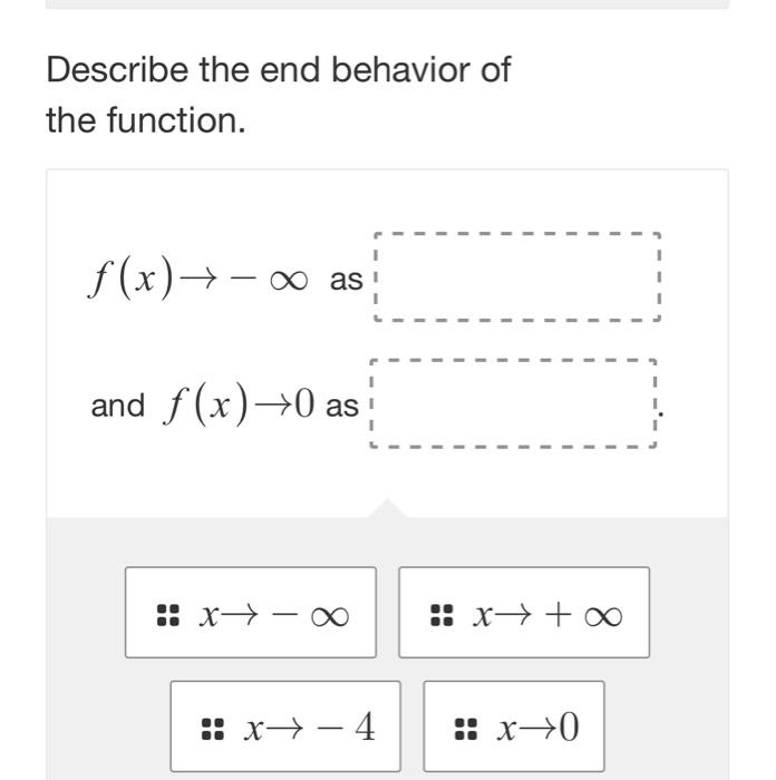 Solved Describe the end behavior of the function. f(x)→−∞ as | Chegg.com