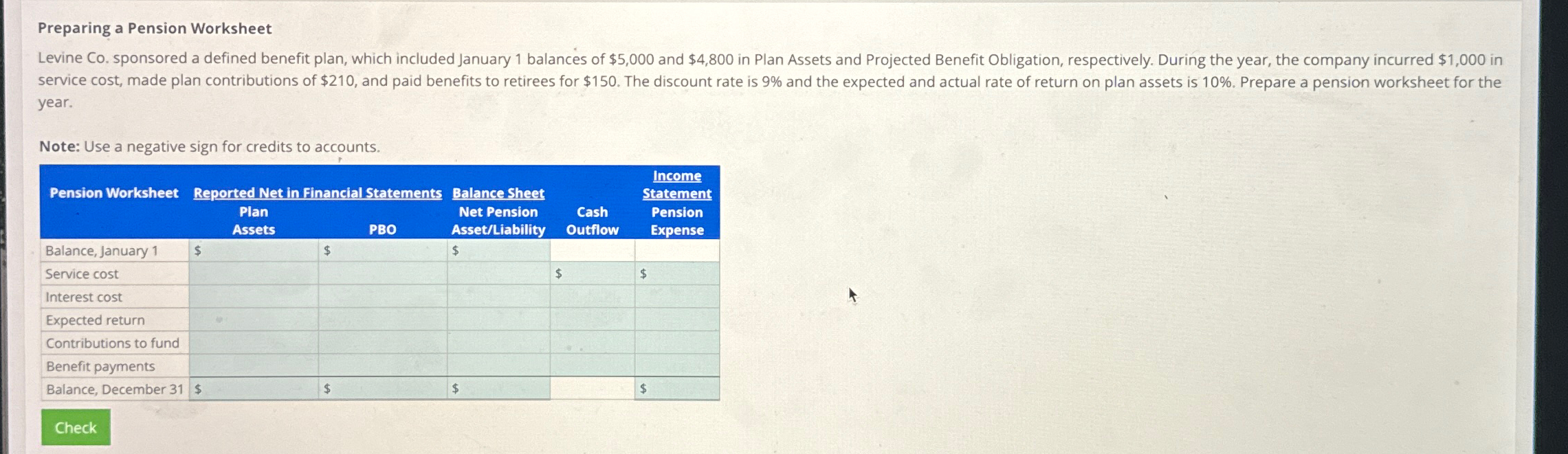 Solved Preparing a Pension Worksheet year.Note: Use a | Chegg.com