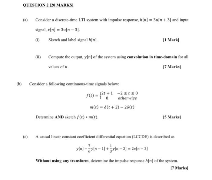 Solved (a) Consider a discrete-time LTI system with impulse | Chegg.com