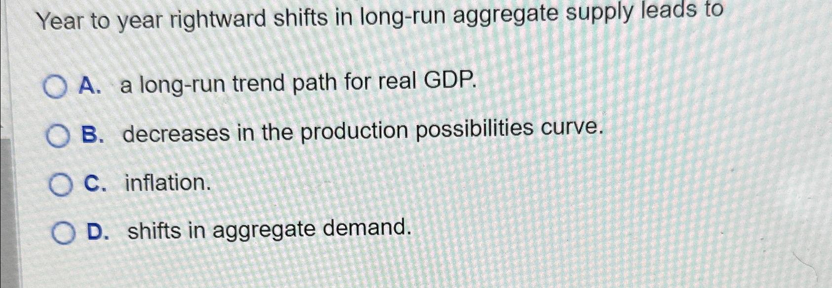 Solved Year to year rightward shifts in long-run aggregate | Chegg.com