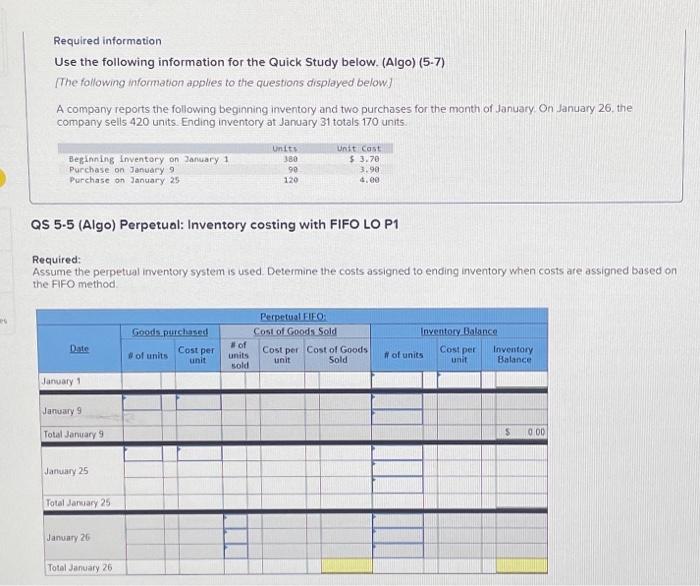 Solved Required informotion Use the following information | Chegg.com