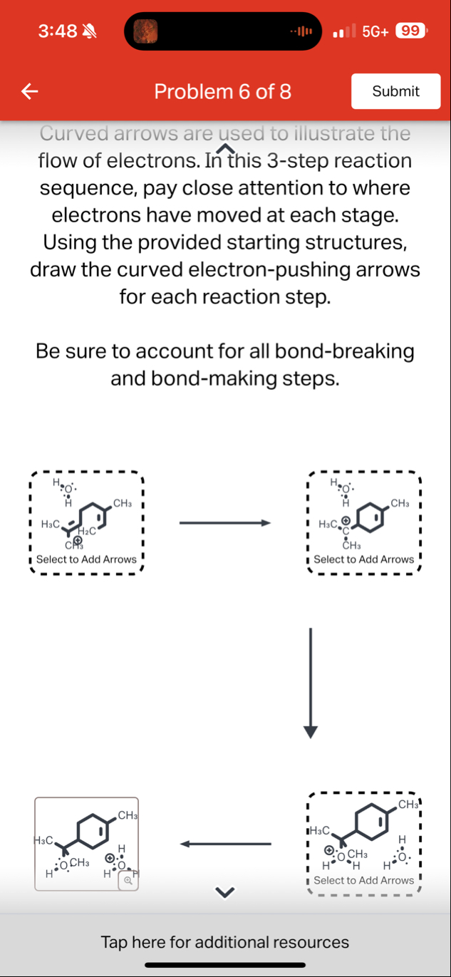Solved 3:48-•||"5G 99Problem 6 ﻿of 8Curved arrows are used | Chegg.com