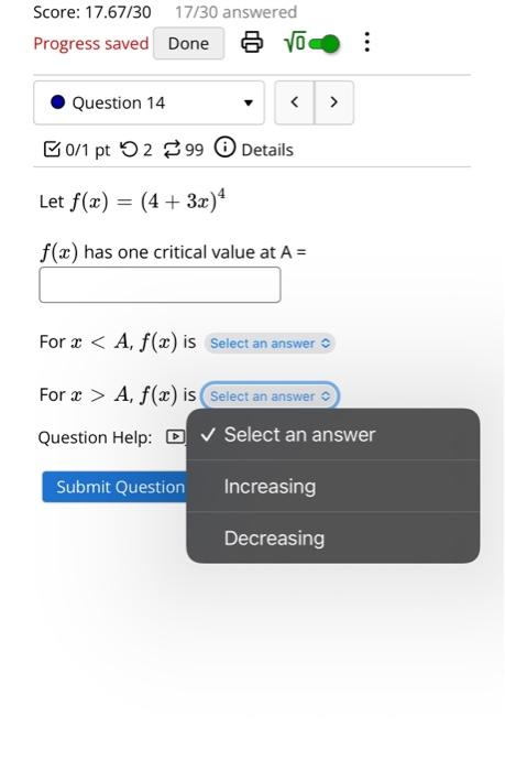 Solved Let f(x)=(4+3x)4 f(x) has one critical value at | Chegg.com
