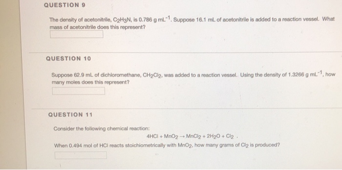 Solved QUESTION 9 The density of acetonitrile, C2H3N, is | Chegg.com