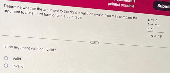 Solved Determine whether the argument to the right is valid | Chegg.com