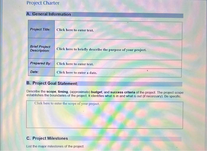 Project Charter B. Project Goal Statement: Describe | Chegg.com