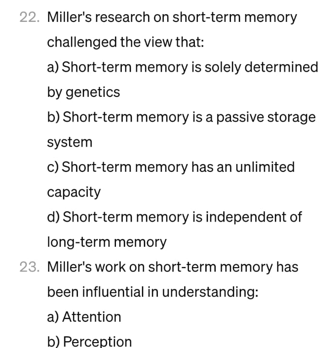 Solved Miller's research on short-term memory challenged the | Chegg.com