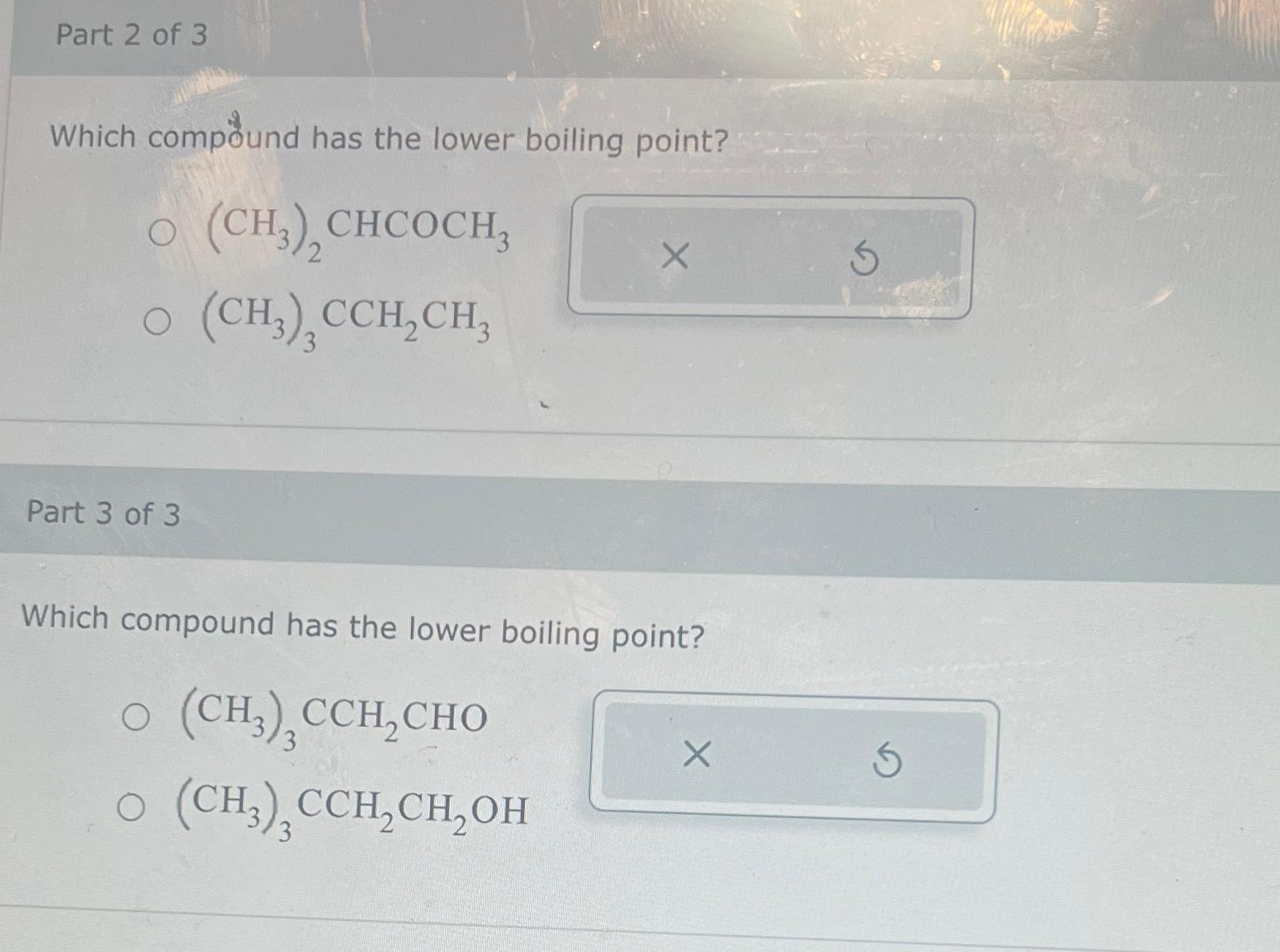 Solved Part 2 ﻿of 3Which compound has the lower boiling | Chegg.com