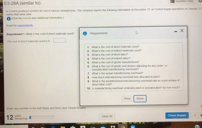 Solved Question Help E3-28A (similar to) In Control produces | Chegg.com