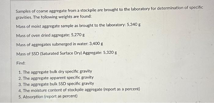 Solved Samples of coarse aggregate from a stockpile are | Chegg.com