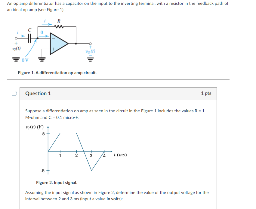 Solved An op amp differentiator has a capacitor on the input | Chegg.com
