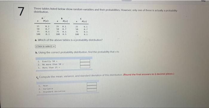 Solved Three tables listed below show random variables and | Chegg.com