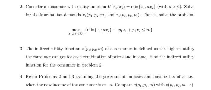 Solved 2. Consider a consumer with utility function | Chegg.com