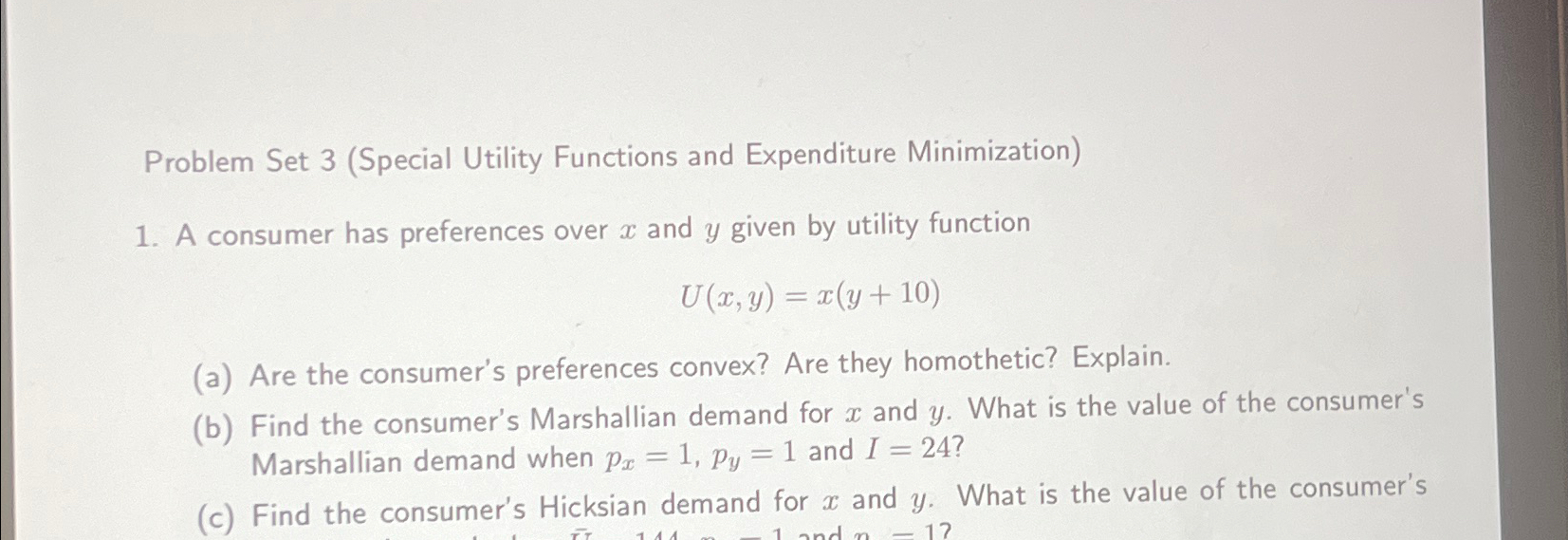 Solved Problem Set 3 Special Utility Functions And