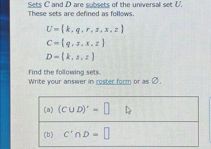 Solved Sets C and D are subsets of the universal set U. | Chegg.com