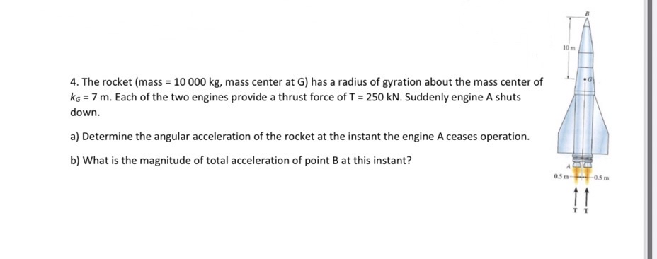 Solved The rocket (mass =10000kg, ﻿mass center at G ) ﻿has a | Chegg.com