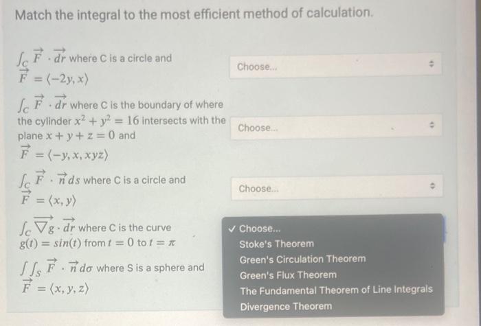 Solved Match the integral to the most efficient method of | Chegg.com