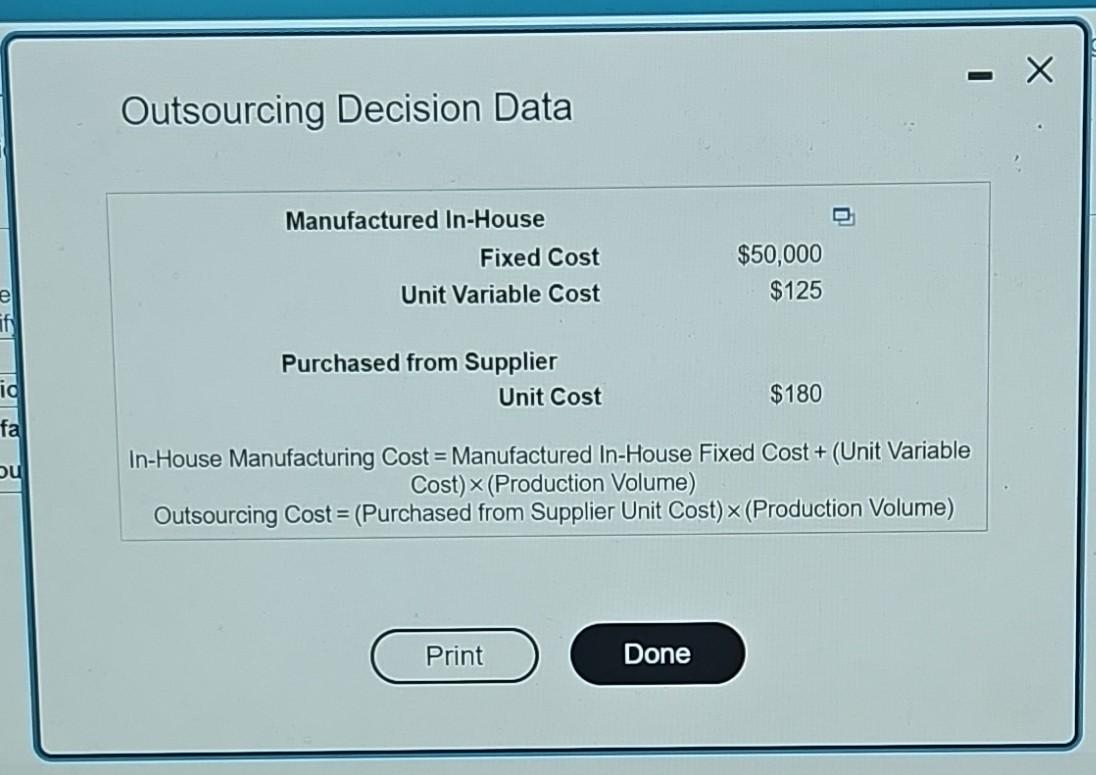 Solved Use the accompanying outsourcing decision data to | Chegg.com Solved Use the accompanying outsourcing decision data to | Chegg.com